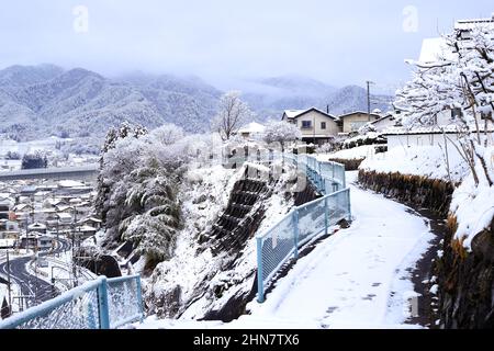 iida, nagano, japan, 2022/11/02 , view of areas of iida city in winter ...