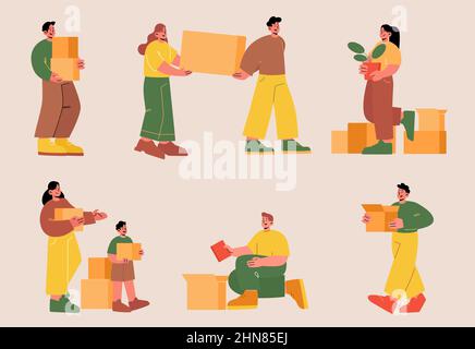 Happy family relocate, moving to new house or home apartment vector ...
