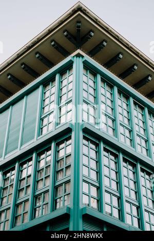 Vertical bottom shot of a building perspective in the evening Stock ...