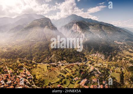 Aerial view of Mount Olympus, the highest mountain in Greece as seen ...