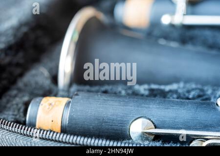 clarinet inside musical instrument storage case closeup Stock Photo - Alamy