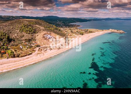 Visit majestic beaches in Greece. Aerial view of the idyllic seascape ...