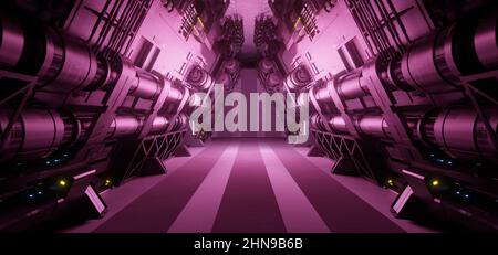 Futuristic Futuristic Technology Purple Pink Corridor Hangar Basement ...