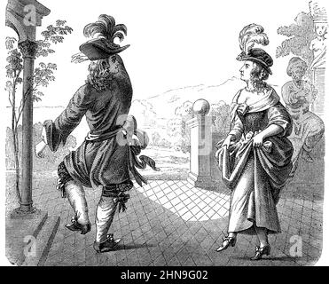 Sarabande, dance, baroque music, woodcut, 1888, historic engraving ...