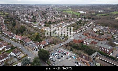 Buckhurst Hill , Essex UK drone Aerial view of Queens road area Stock ...