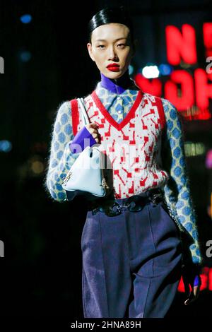 A model walks on the runway at the Tory Burch fashion show during Fall ...