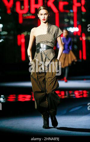A model walks on the runway at the Tory Burch fashion show during Fall ...