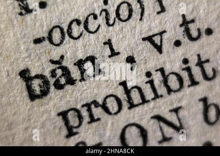 Definition of word ban on dictionary page, close-up Stock Photo - Alamy