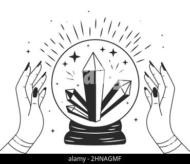 Cute magic crystal ball, doodle style flat vector outline illustration ...