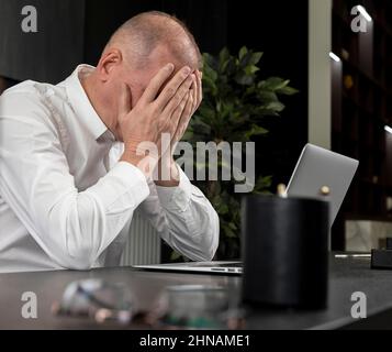 Headache, stress and businessman with burnout, anxiety and mistake on ...