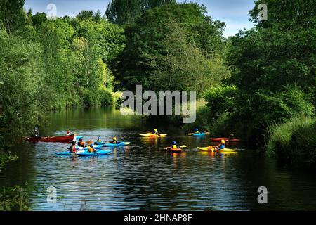 Canoes on the river Lagan at Shaws Bridge in Belfast, Northern Ireland ...