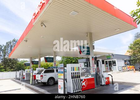 Caltex fuel pumps at a gas station, garage forecourt in Northland ...