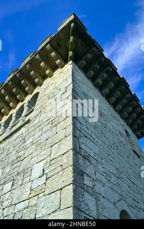 The top of the observation stone tower under the blue sky. Sochi ...