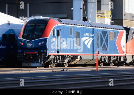 Siemens Charger ALC-42 diesel electric locomotives lead Amtrak's westbound Empire Builder ...