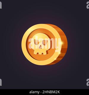 Pirate game ui element icon with treasure map. Cartoon vector gold coin ...