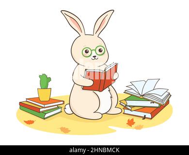 cute bunny reading book school Stock Vector Image & Art - Alamy
