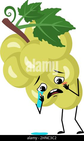 Cartoon crying face emoji with tears in wet round eyes. Upset vector ...