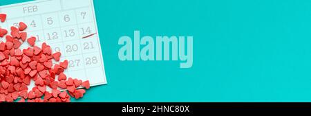 Candy hearts, calendar 14 February. Valentine day Stock Photo - Alamy