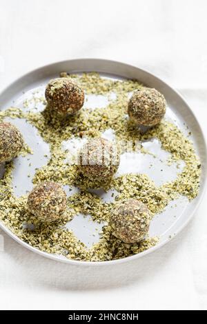 Homemade Chocolate Oatmeal Energy Balls for Breakfast Stock Photo - Alamy
