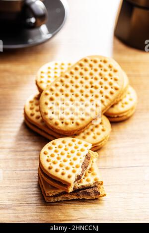 Sweet sandvich cookies. Biscuits with cocoa filling Stock Photo - Alamy