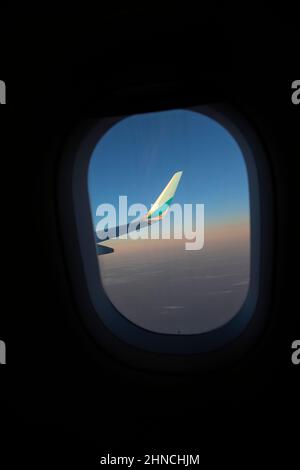 The wing of a Eurowings Airbus A320 as photographed from inside the ...