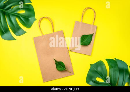 Set of multiple disposable paper bags for takeaway food, gifts,and mock ...
