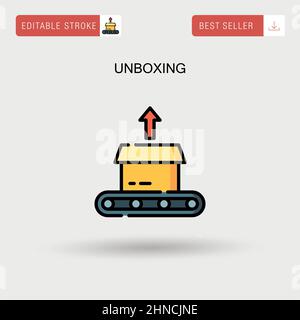 Simple business unpack, package unboxing parcel template. Vector cartoon creative background ...