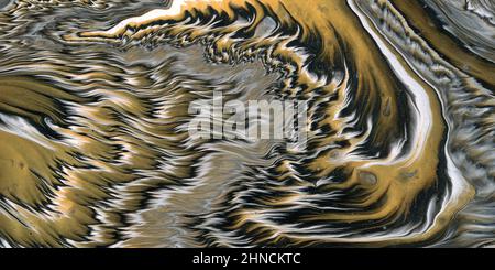 Acrylic Fluid Art. Gold glitter placer on blue background. Abstract ...