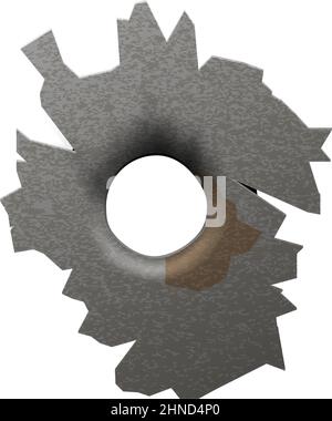 Bullet shot hole with cracks on glass or metal wall and transparent ...