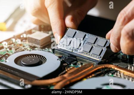 installing RAM in the Computer Motherboard Stock Photo - Alamy