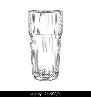 Vintage highball glass. Empty collin glass hand drawn sketch. Engraving ...