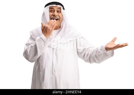 Funny arab man isolated on white Stock Photo - Alamy