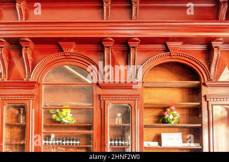 Old wood shelf in Farmacia Central, Ciego de Avila, Cuba Stock Photo ...