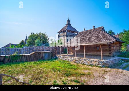 Ukraine Zaporizhzhia Cossacks. Old wooden vintage church and fortress ...