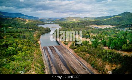 Aerial view of the Lake Eildon hydroelectric infrastructure dam and ...