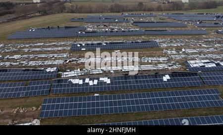 Newton Bewley, England, 11 February 2022. Aerial view of storm damage ...