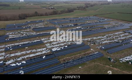Newton Bewley, England, 11 February 2022. Aerial view of storm damage ...