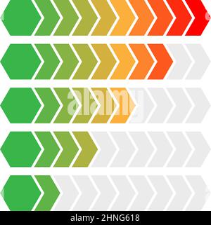 5-step simple progress, level indicator with color code. Progression ...