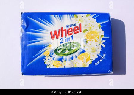 Wheel active washing clothes detergent soap bar in blue color package ...