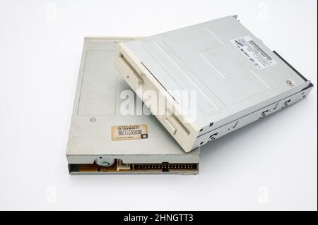 Gray floppy disks on a white background Stock Photo - Alamy