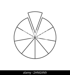 Circle segmented into 3 equal parts. Pie or pizza shape cut in three slices. Round statistics ...
