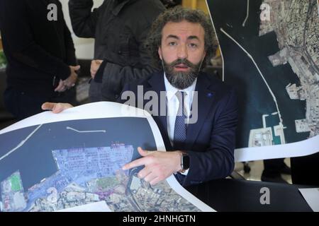 Director General of the Beirut Port, Omar Itani, right, and the representative of France's CMA ...