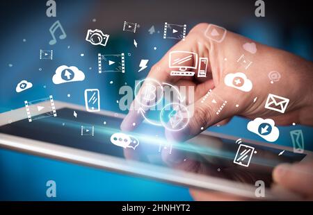 Close-up of a touchscreen with hand drawn icons Stock Photo - Alamy