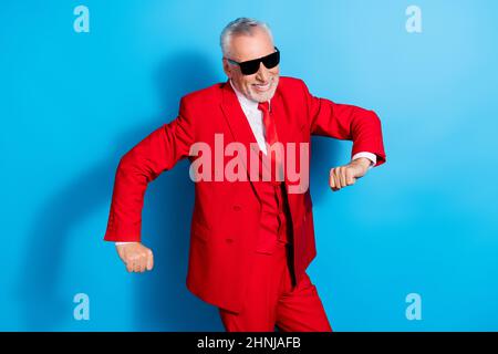 Photo of retired man feel positive take after bath crossing hands ...