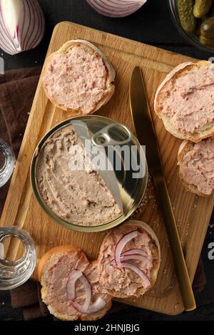 Concept of tasty food with pate sandwiches, top view Stock Photo - Alamy