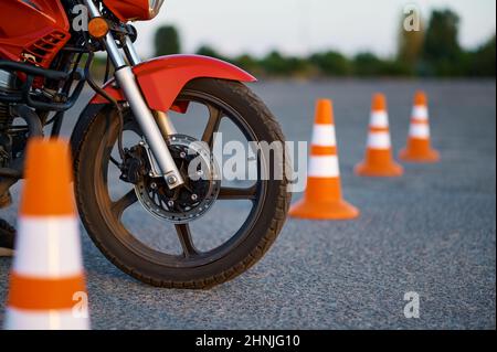 Motorbike and cones, motordrome, motorcycle school Stock Photo - Alamy