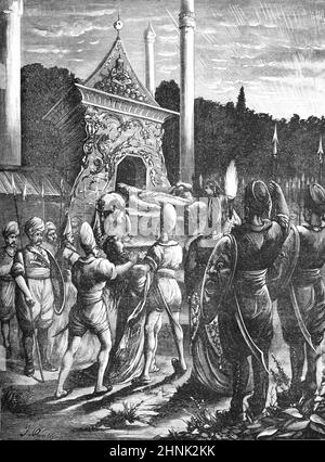 INDIA: Hindu cremation. Funeral pyre. Guru levitating. 'Idolatres ...