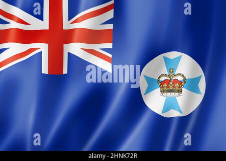 Queensland state flag, Australia waving banner collection. 3D ...