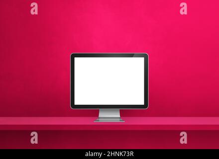 Computer pc - pink wall shelf banner. 3D Illustration Stock Photo - Alamy