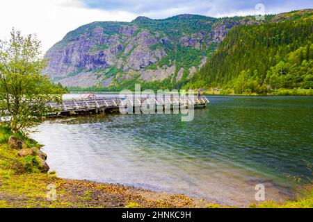 Mountain landscape panorama and lake Vangsmjøse in Vang i Valdres ...